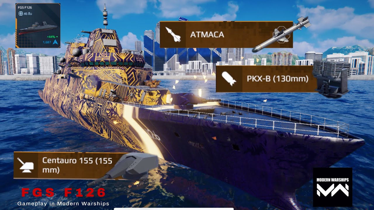 FGS F126 - Equipped 4x PKX-B, 3x Atmaca 1687/AC - Modern Warships - YouTube