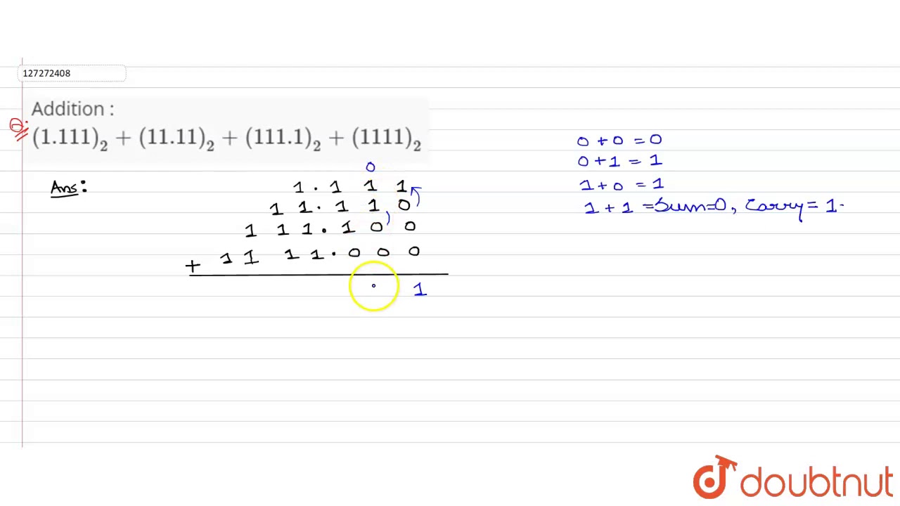 Addition : `(1.111)_(2) + (11.11)_(2) + (111.1)_(2) + (1111)_(2)` - YouTube