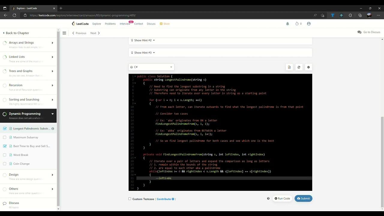 [LeetCode] Solving Longest Palindromic Substring C# - YouTube