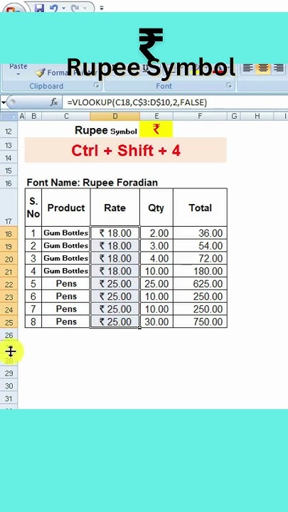 Rupee Symbol Shortcut / ₹ Shortcut / Ctrl Shift 4 / Excel formulas / Tip of the day/Excel ...