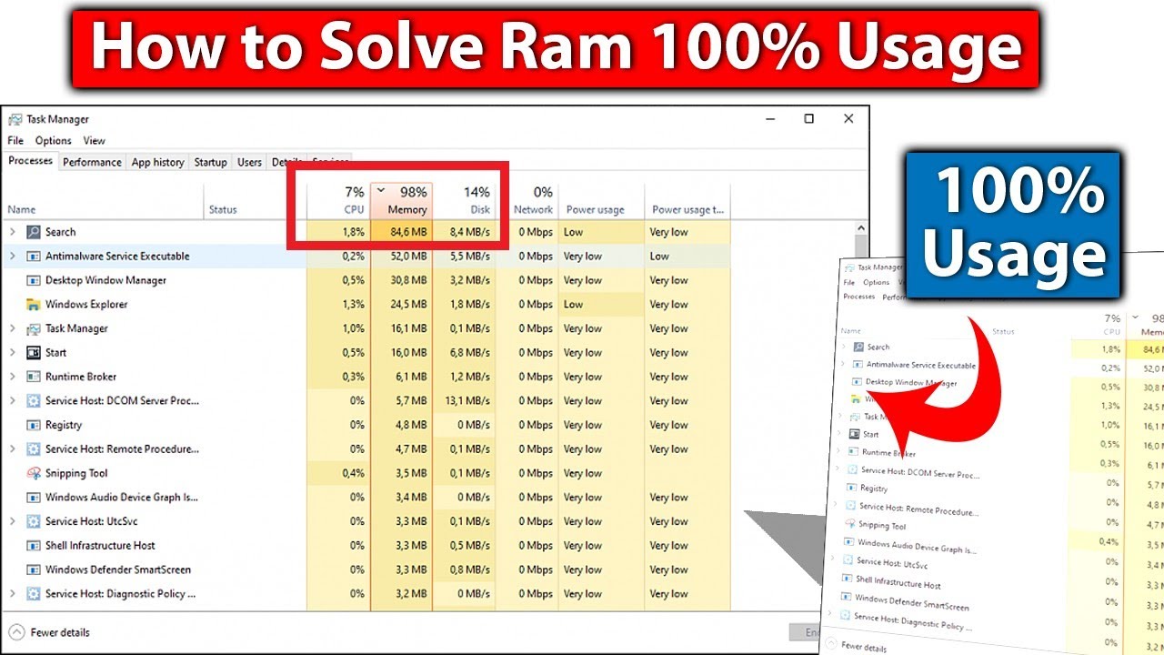 How to fix high Ram usage | 100% Ram usage - YouTube