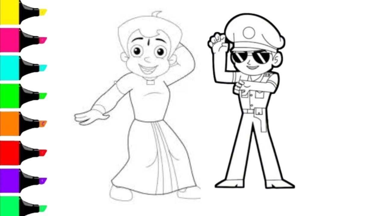 How to draw little Singham and Chhota Bheem | easy drawing | 💙💚 ...