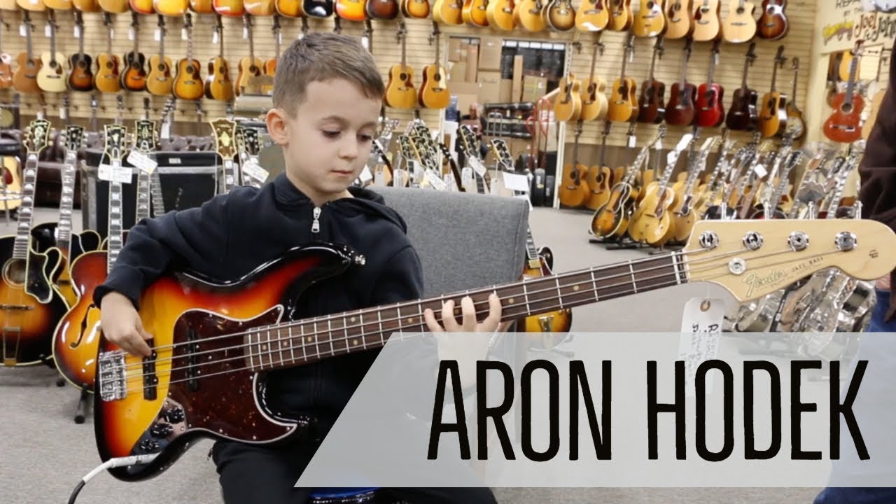 7-year-old Aron Hodek playing our Fender American Vintage '64 Jazz Bass ...