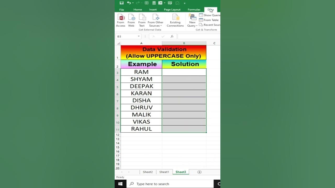 Excel Data Validation | Allow uppercase entries only in excel #shorts by #srsawaliyaeduworld ...