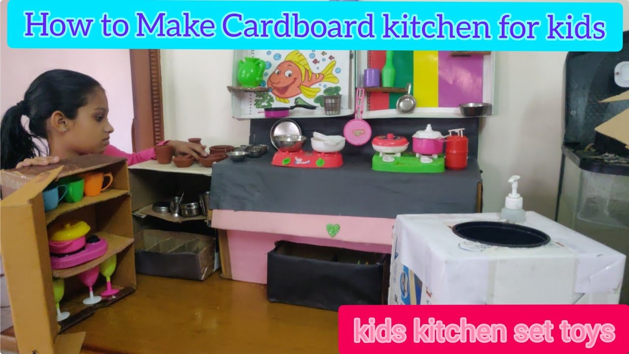 How to make Cardboard kitchen for kids/Kids kitchen set/Miniature ...