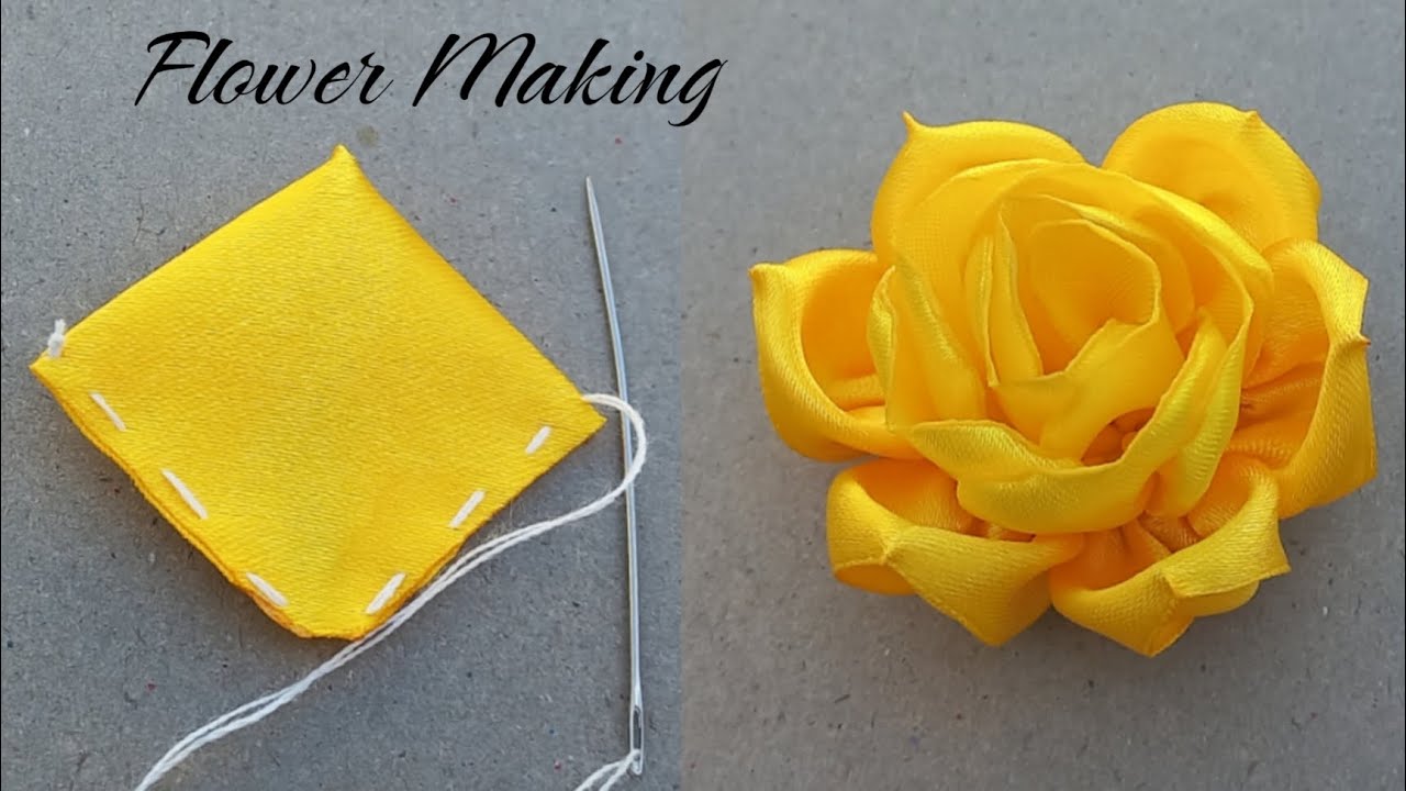 DIY: How to make Ribbon flowers / Satin Ribbon Rose / Amazing ribbon ...