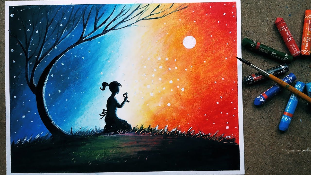 How To Draw Beautiful Scenery Drawing | Drawing With Oil Pastel | step ...