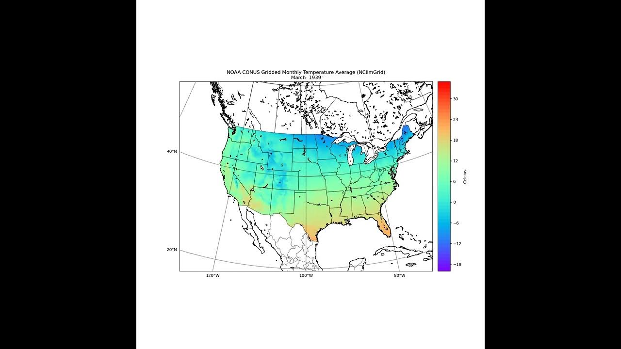 Python Matplotlib Basemap Animation Example of NOAA NClimGrid Dataset - Monthly Temperature ...