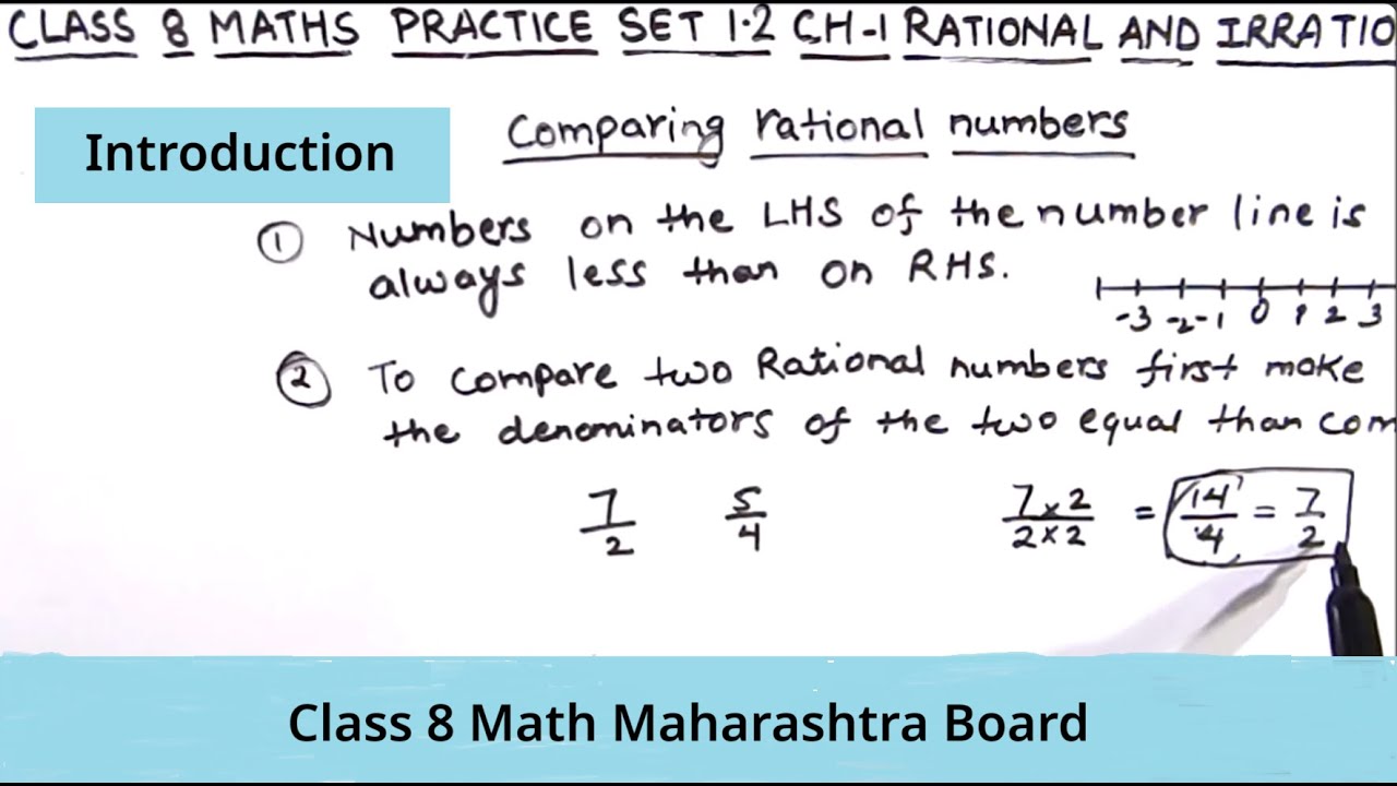 Class 8 practice set 1.2 Introduction / Rules for Comparing Rational ...