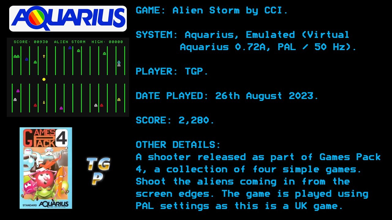 Alien Storm - CCI - Mattel Aquarius (Emulated) - 2,280 points. - YouTube