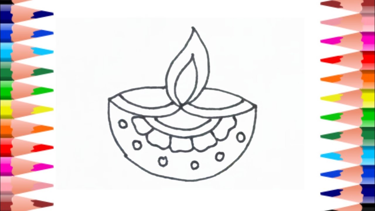 Diya drawing for diwali, how to draw easy diya for kids and toddlers ...