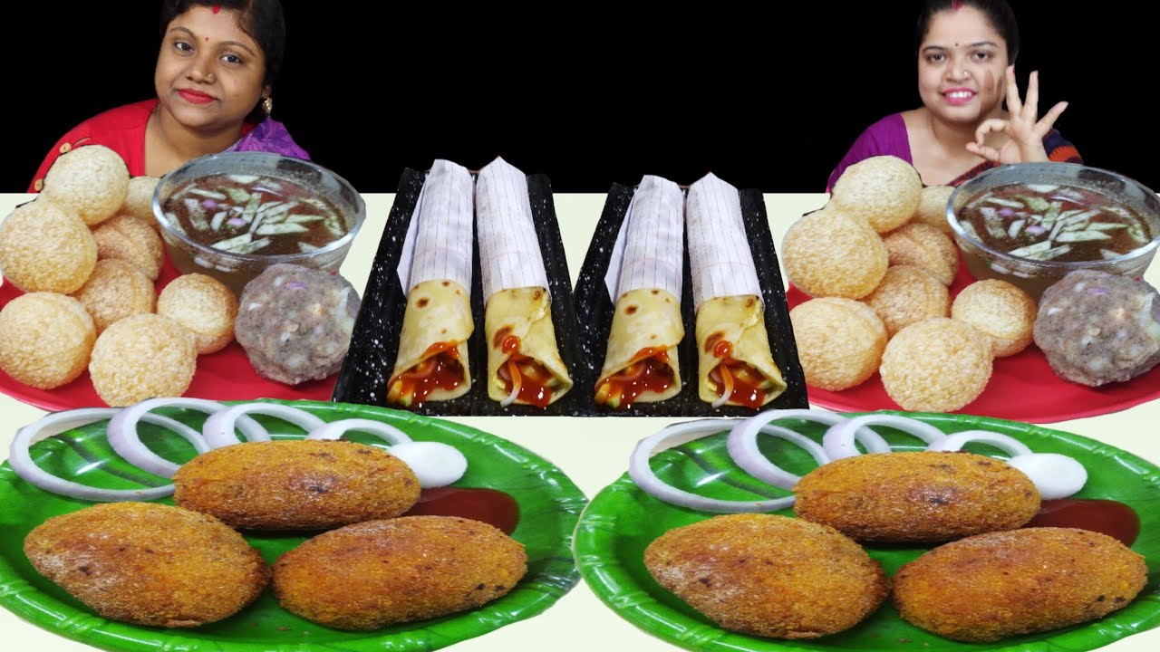 EGG ROLL BOIL EGG PAKORA PANIPURI EATING CHALLENGE // INDIAN FOOD ...