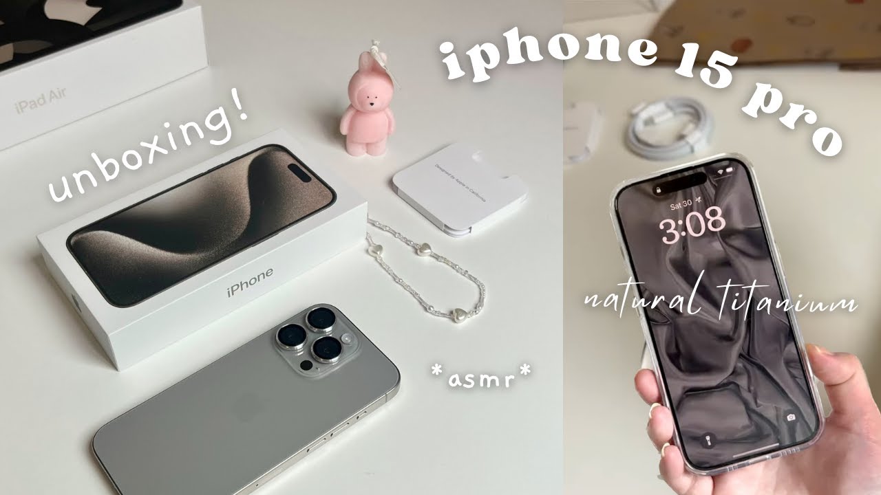 NEW iphone 15 pro natural titanium 👽 aesthetic UNBOXING!! 🩶 *chaotic ...