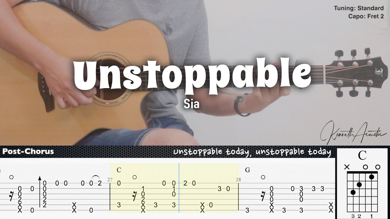 Unstoppable - Sia | Fingerstyle Guitar | TAB + Chords + Lyrics - YouTube