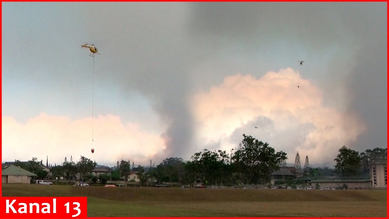 Wildfire on Hawaii's Oahu Island battled with helicopters - YouTube