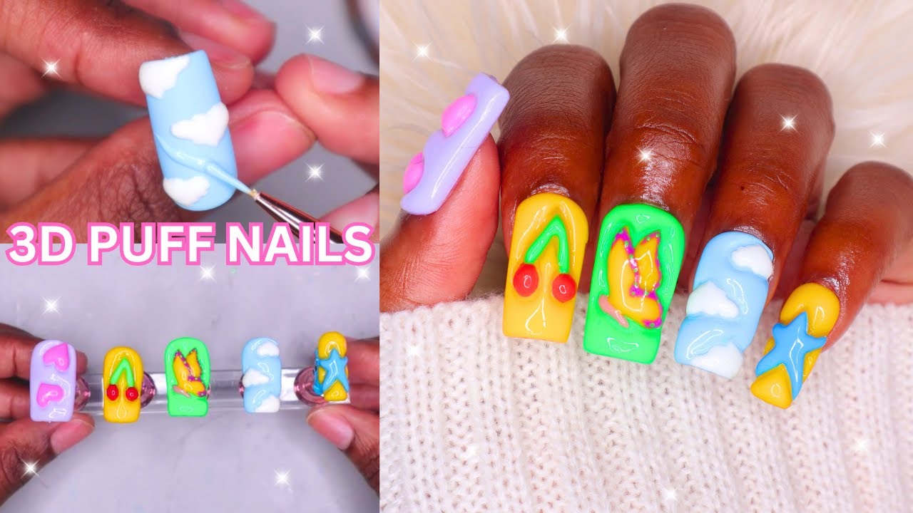 ☁️ SUMMER 3D PUFF NAILS USING BUILDER GEL | 3D NAIL ART 🦋 - YouTube