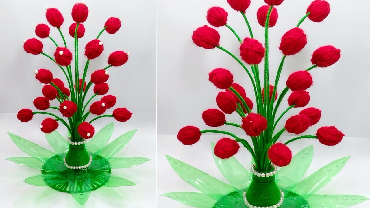 GULDASTA/प्लास्टिक बोतल और ऊन से गुलदस्ता बनाने का तरीका/PLASTIC BOTTLE ...