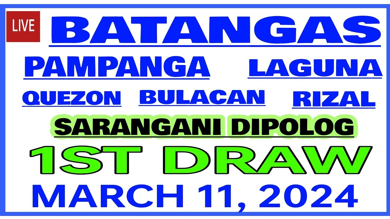 Stl results today 1st DRAW March 11, 2024 stl batangas - YouTube