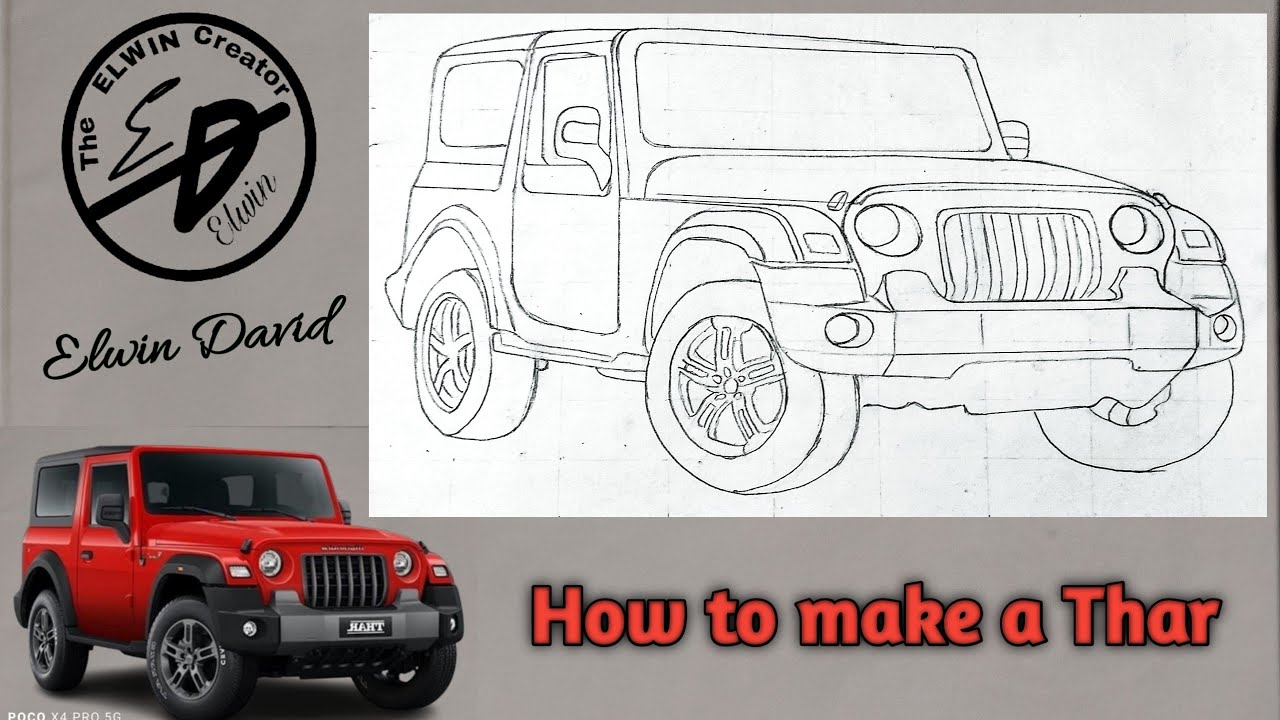 Mahendra Thar Drawing// How to make a sketch of Thar// by:- The Elwin ...