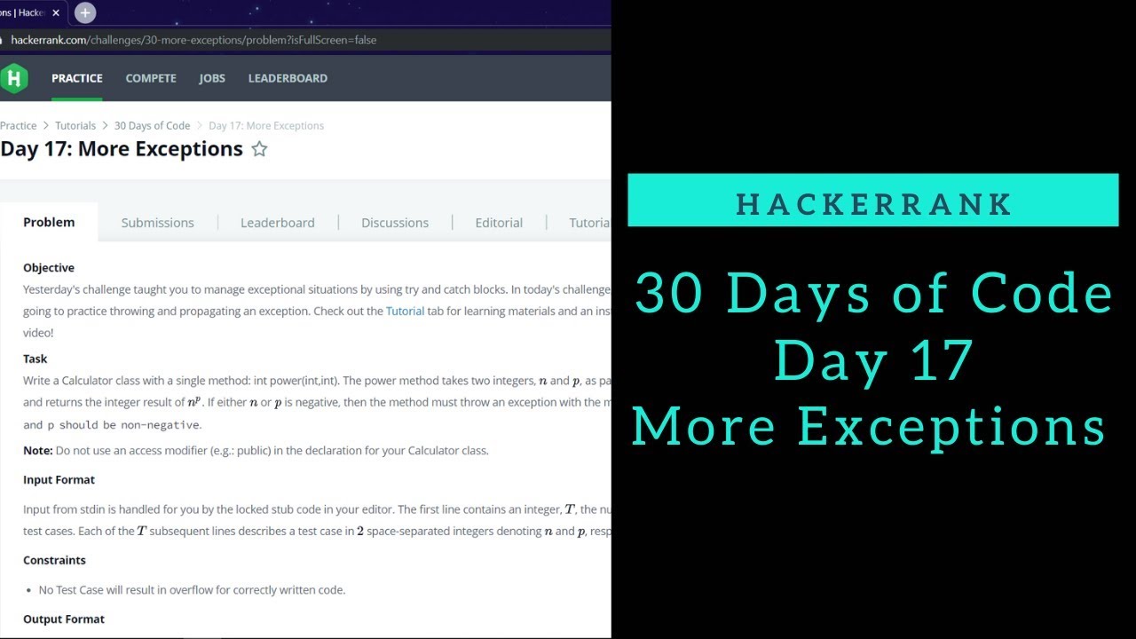 More Exceptions Hackerrank Day 17 Python Youtube