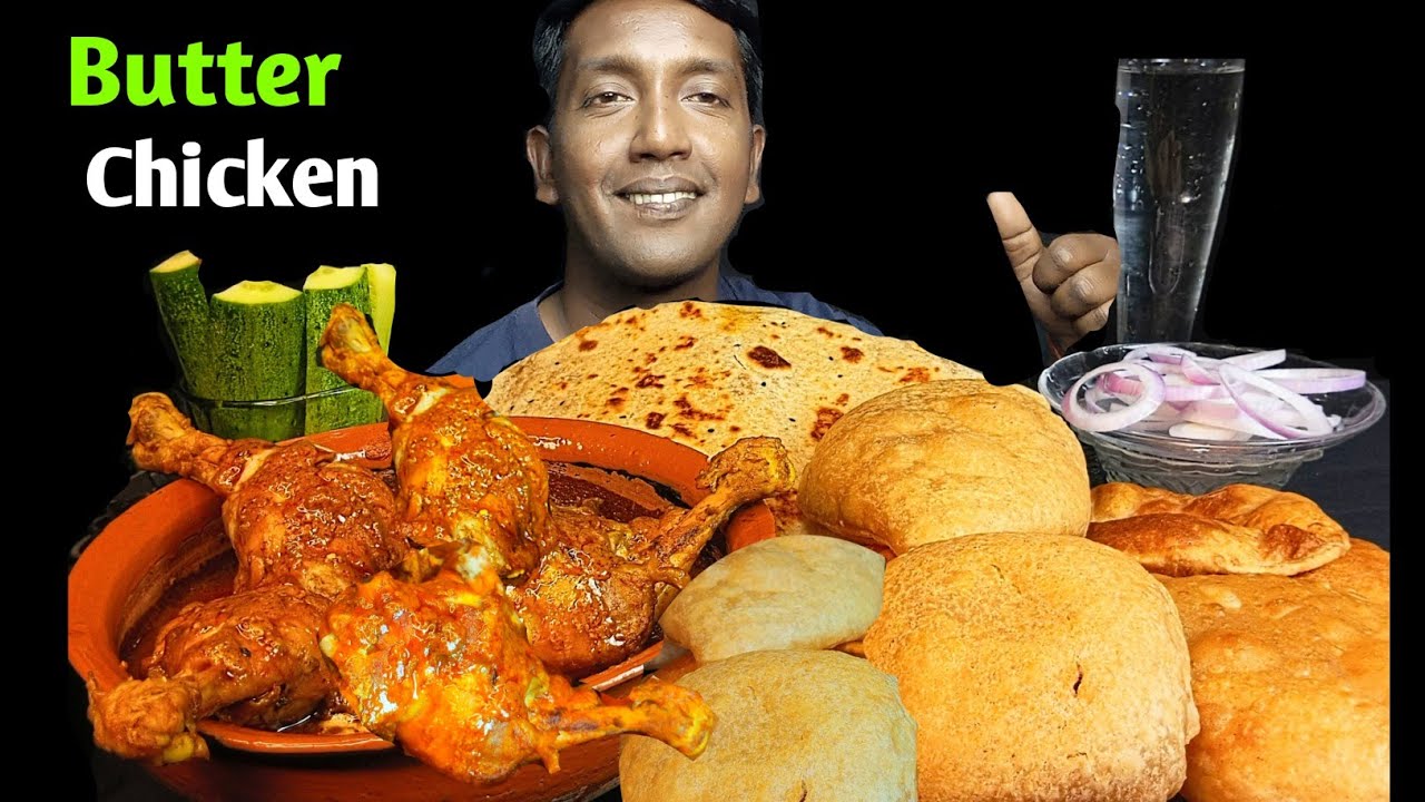 BUTTER CHICKEN ASMR, BUTTER NAAN, WITH PURI, GRAVY, CHICKEN EATING ASMR ...