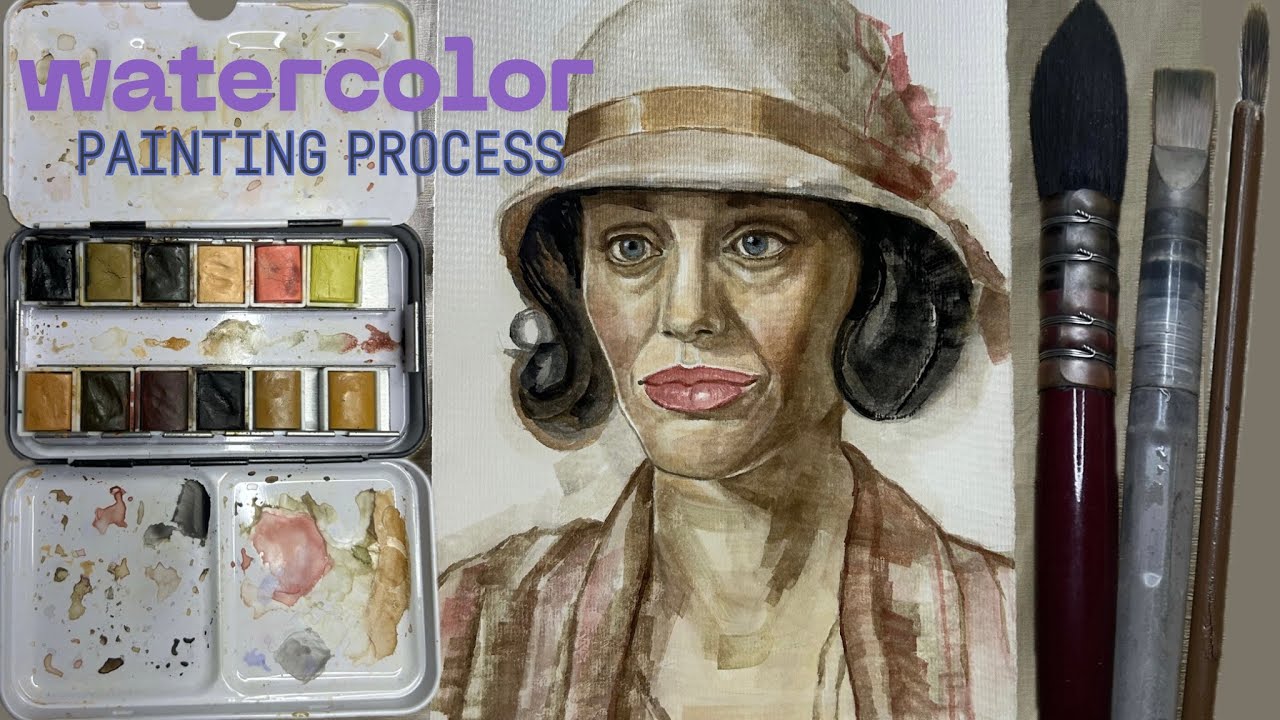 Watercolor portrait painting (process video) - YouTube