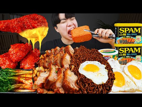 ASMR MUKBANG | Fried Chicken, black bean noodles, kimchi, Boiled Pork korean eating sound !