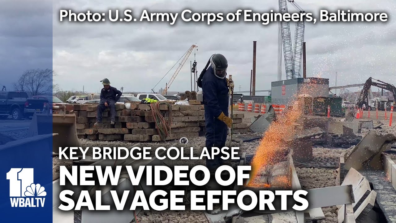 New video shows Key Bridge wreckage salvage operations - YouTube