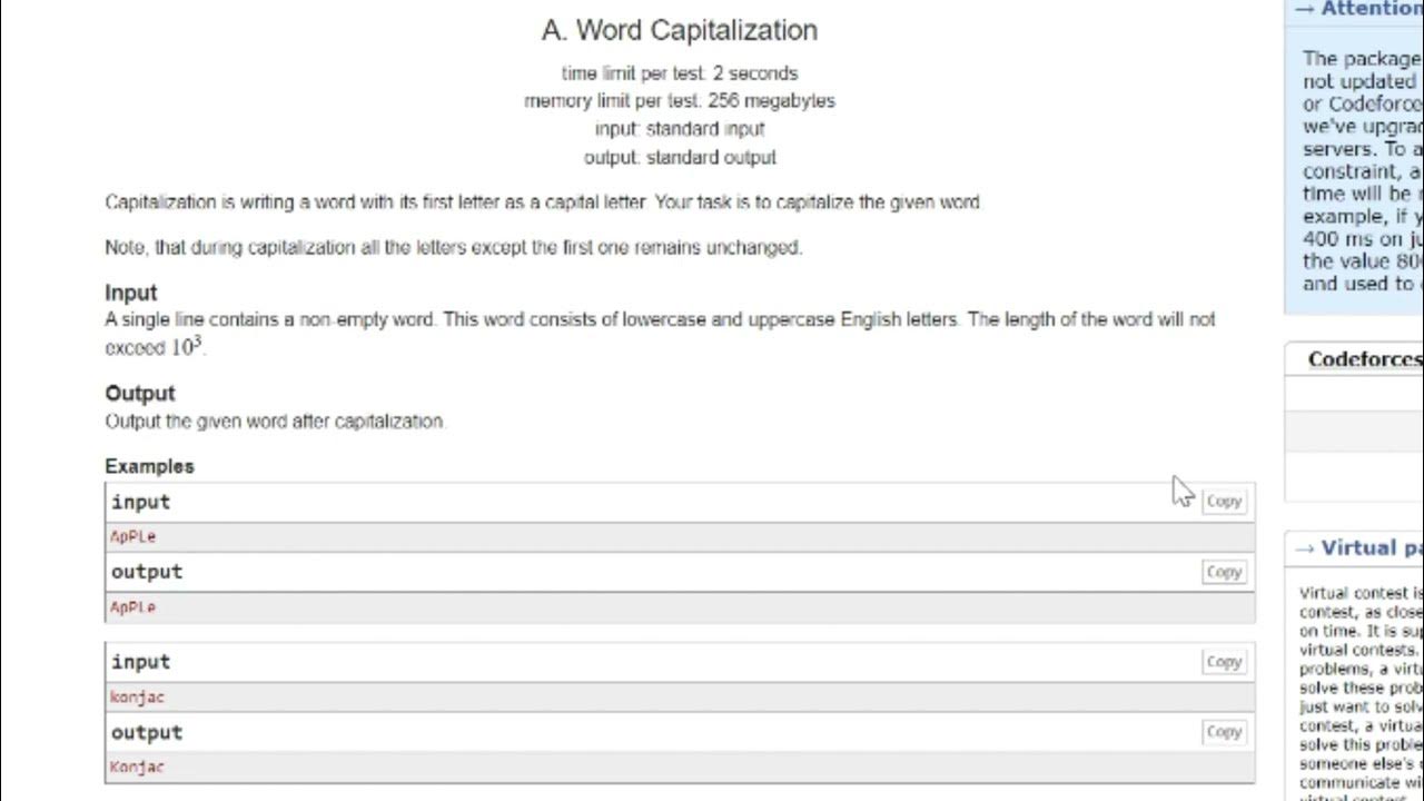 حل مشكلة A. word capitalization بلغة c++, موقع codeforces #codeforcessolutions - YouTube