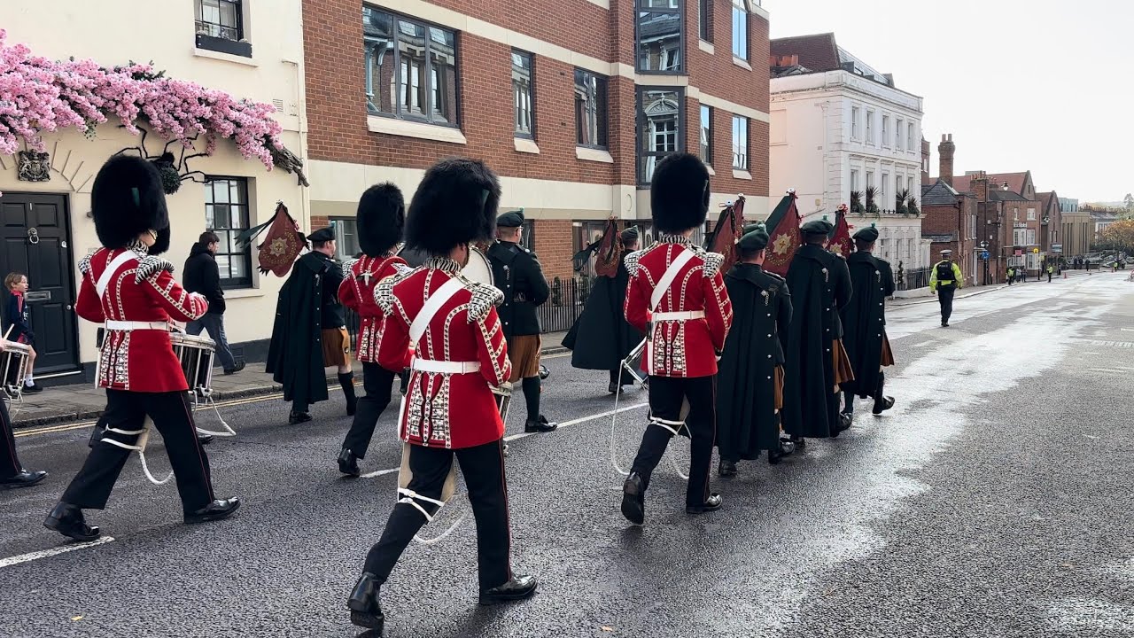 Pipes and drums of the Irish guards new guard welsh guards - YouTube