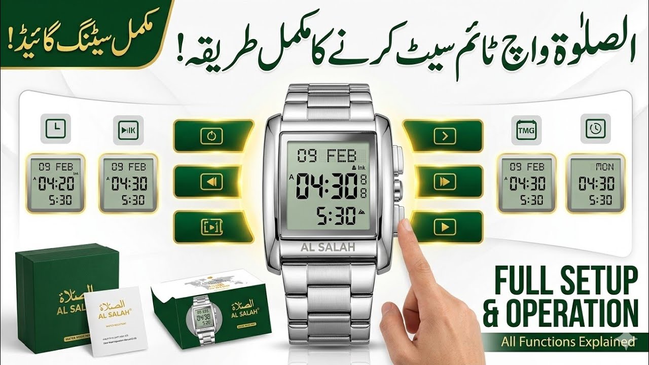 How to set AL Salah Digital Watch | AL Salah Watch Time Setting ...