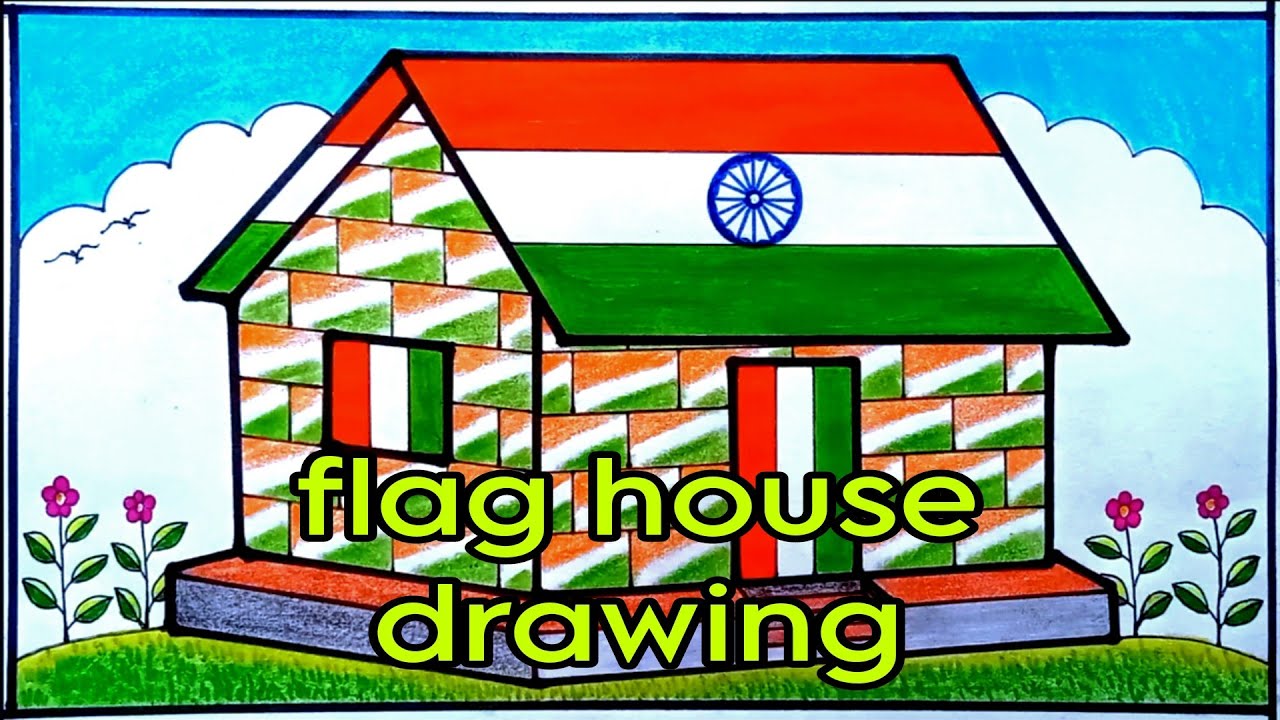 Flag🚩house drawing colouring and painting🎨/तिरंगा घर चित्र बनाना सीखें ...