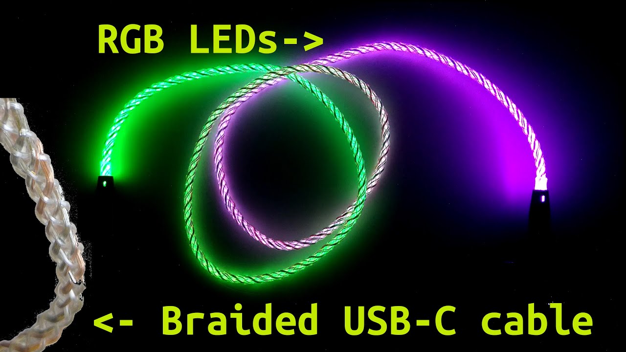 Braided cable with mighty fine RGB LEDs lighting up across the whole ...