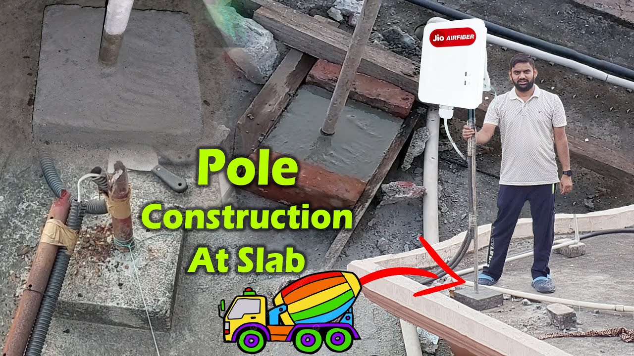 Pole Contruction At Slab | Cloth Wire Iron Pole Installed At Slab ...