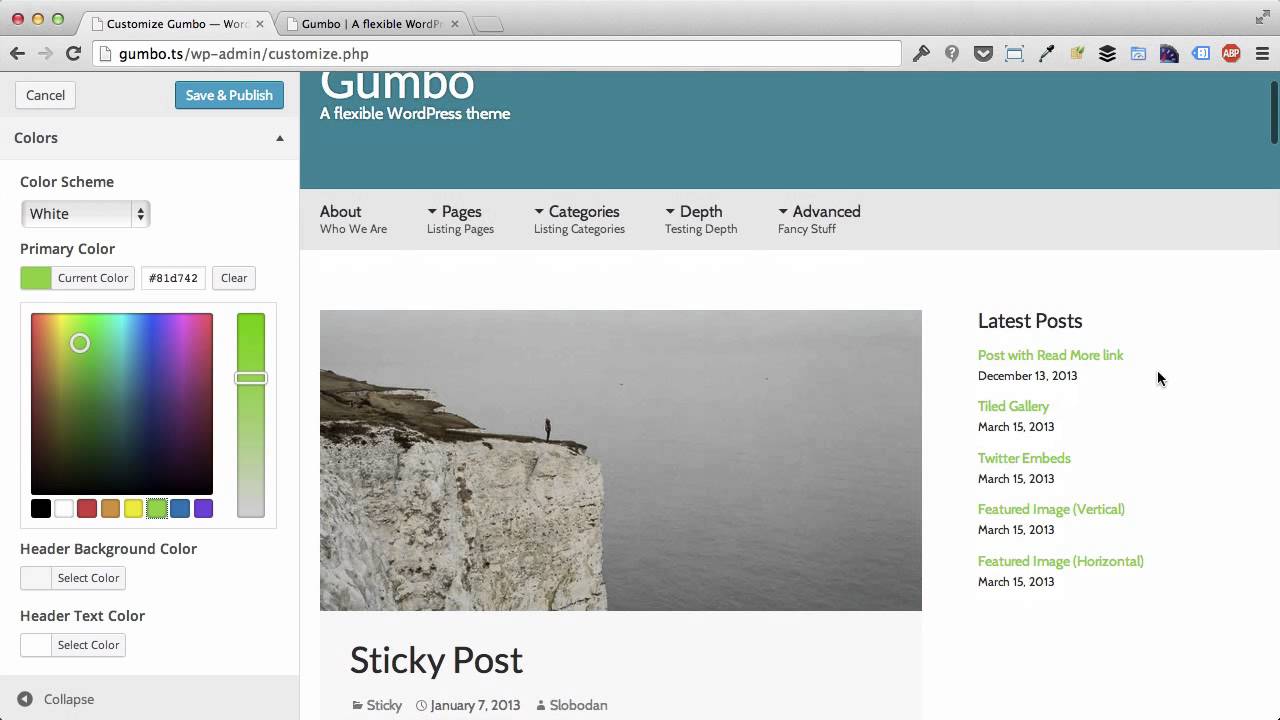 Gumbo theme color options - YouTube