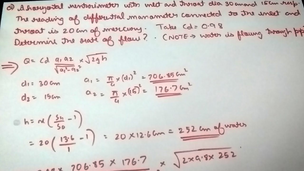 Problem related to Venturimeter | Horizontal Venturimeter | Part 1 ...