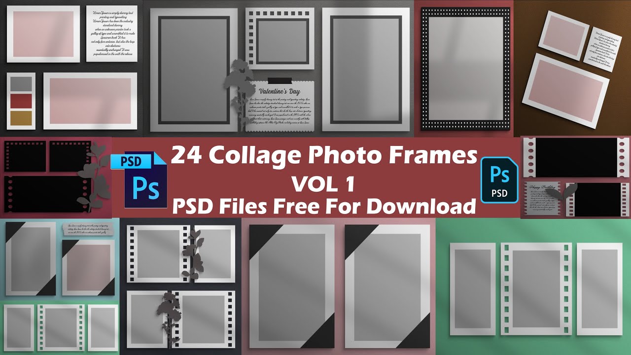 Collage Photo Frames PSD Files Free For Download | VOL 1 | 24 PSD Files ...