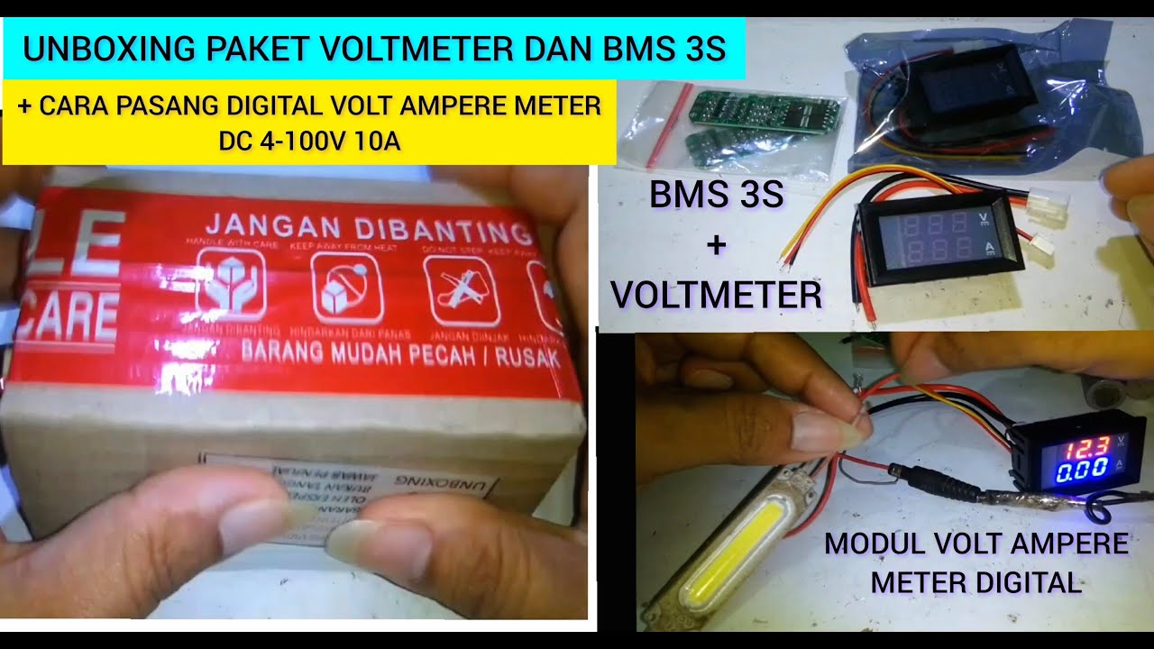 unboxing voltmeter dan BMS 3S + cara pasang digital volt ampere meter ...
