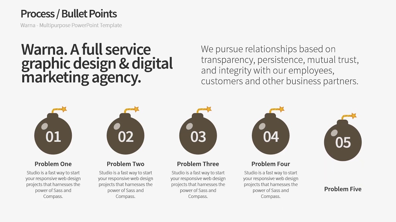 5-Step Process / Bullet Points PowerPoint Template (B) - Warna Slides ...