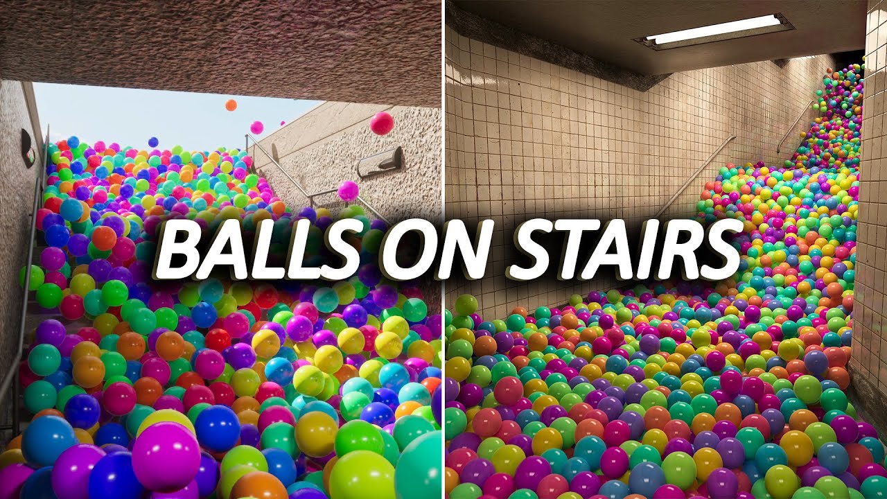 Balls in underground stairs compilation || Unreal Engine simulation ...