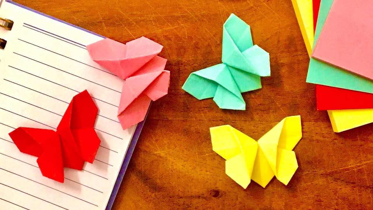 Easy Sticky Note Origami Bookmark Butterfly - YouTube
