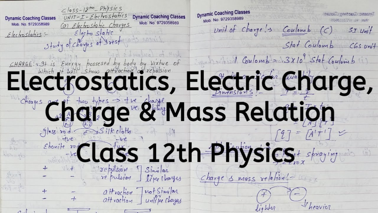 Electrostatics, Electric Charge, Charge and Mass, Chapter 1, Electric ...