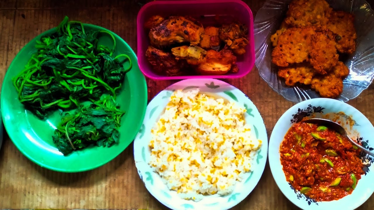 Masakan kampung sayur bayam berduri dengan sambel pete super enak lezat ...