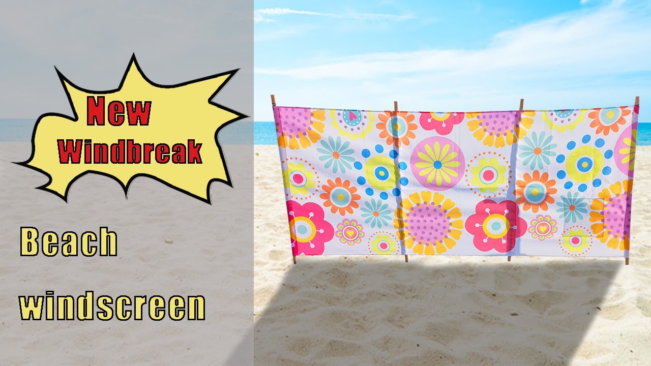 Daisy Printed Beach Windbreak With Wooden Poles - YouTube