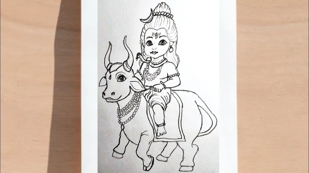 Lord Baal Shiva With Nandi ji Outline Drawing|Cute Drawing Tutorial ...