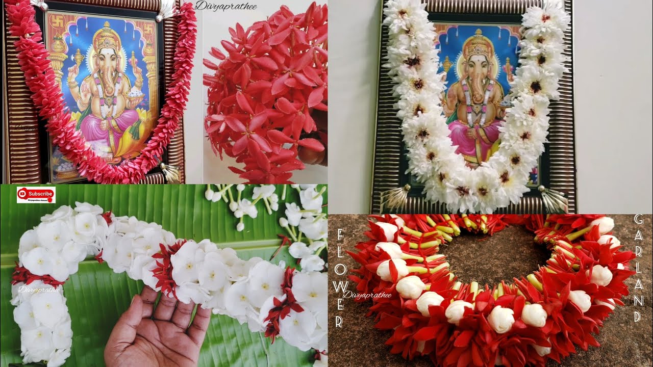 4 Different flower garlands for God/mala for god/poo malai kattuvathu ...