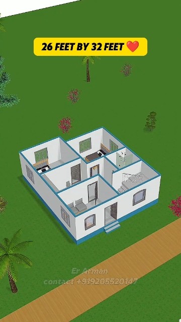 26 feet by 32 feet village type house plans 3d 🏡 #erarman #home #house ...