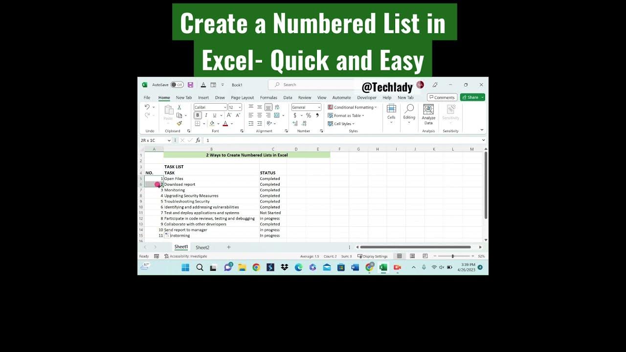 How to Create a Numbered List in Excel #msexcel #techlady #shorts #exceltips #excel #number ...