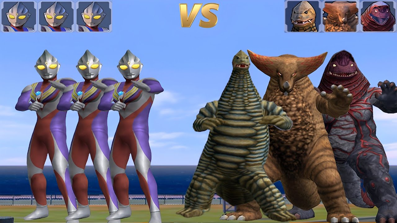 UFE3：Ultraman Tiga VS Red King/Gomorrah/Flame Gorzan - YouTube