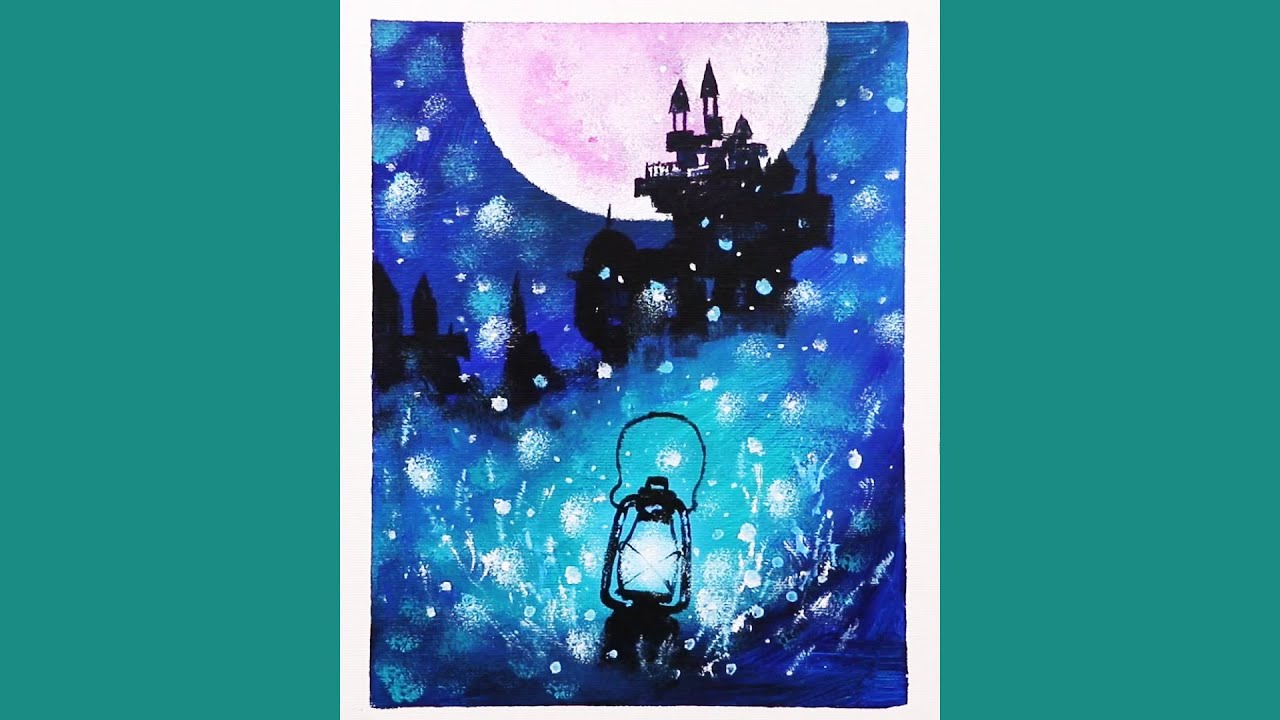 Castle in the moon painting | acrylic painting for beginner - YouTube